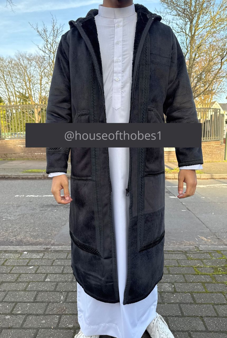 Luxury Black Farwa Bisht | Winter Thobe Overcoat #MFB1 – House of Thobes