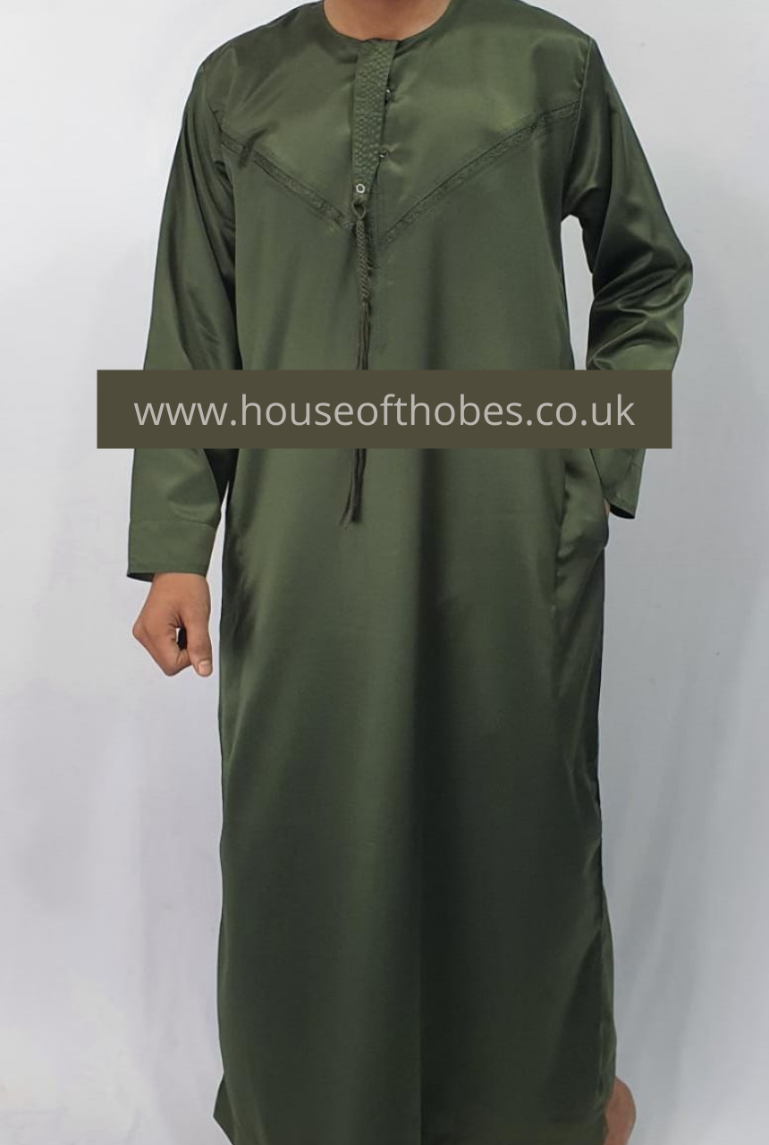 Khaki Silky Emirati Tassel Thobe – House of Thobes