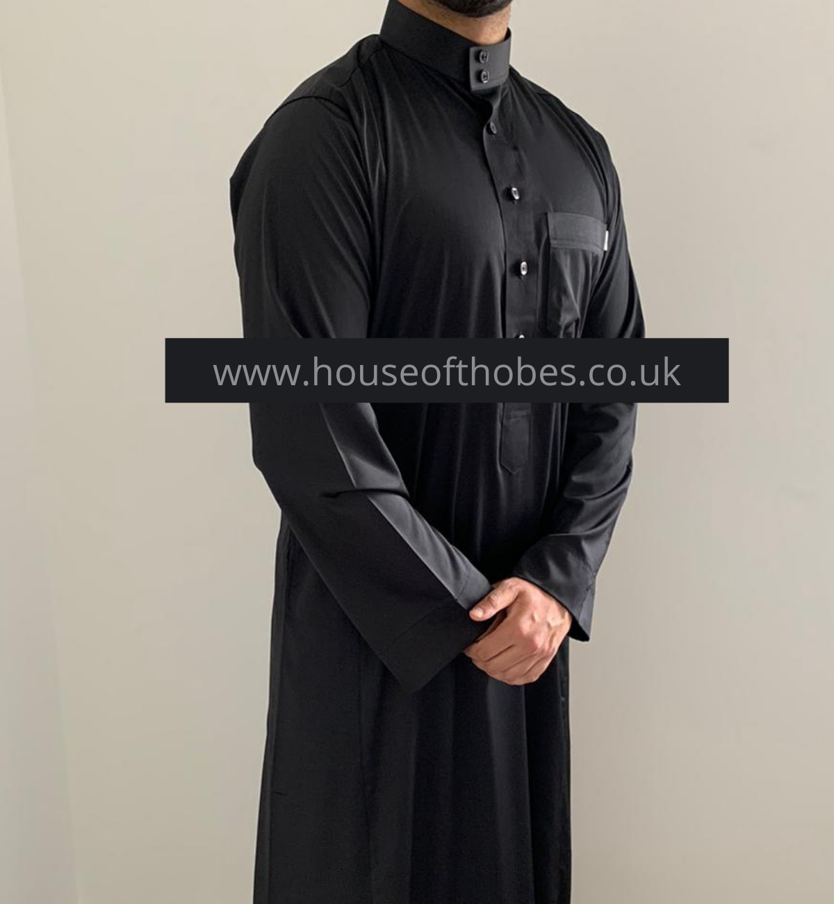 Black Saudi Collar Thobe | Jubbah – House of Thobes